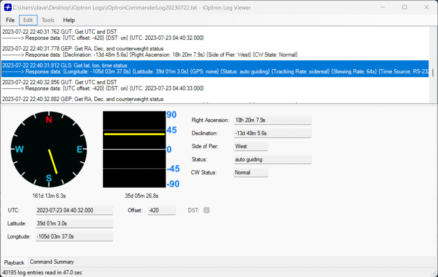 iOptron Commander Log Viewer « The Ek's Files