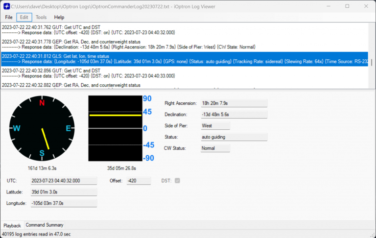 iOptron Commander Log Viewer App – The Ek's Files